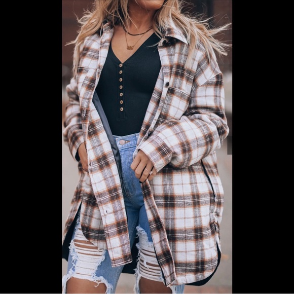 Jackets & Coats | Oversized Plaid Shacket Brown | Poshmark
